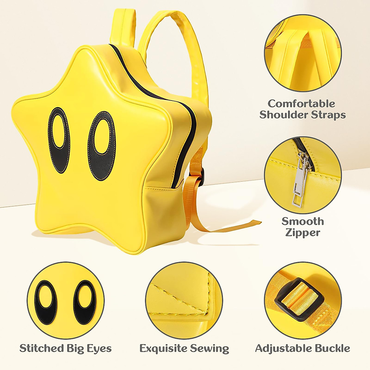 Erhuoxz Cute Cartoon 3D Yellow Star Backpack Y2K Lightweight Waterproof Bookbag Daypack
