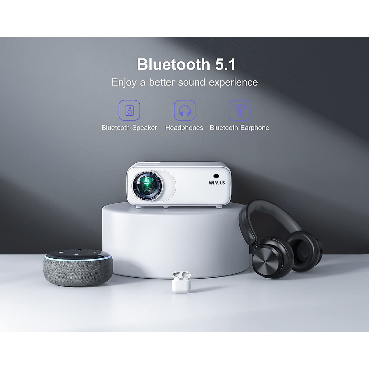 5G WiFi Bluetooth Projector 4K Support, 460 ANSI Native 1080P WIMIUS W6 Outdoor Movie Projector with 300" Display, 4P/4D Keystone, 50% Zoom, Video Projector Compatible iOS/Android/TV Stick/PS4/PPT