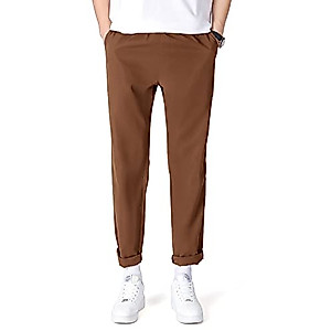 Mens Classic Fit Chinos Pants Flat Front Straight Leg Casual Pant Comfort Stretch Solid Trousers Brown