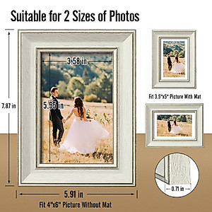4x6 Picture Frames Set of 4, Rustic Farmhouse Photo Frame with Tempered Glass, Distressed Vintage Frame Bulk 3.5x5 With Mat and 4x6 Without Mat for Wall Mount or Tabletop Display, Home Office Gift