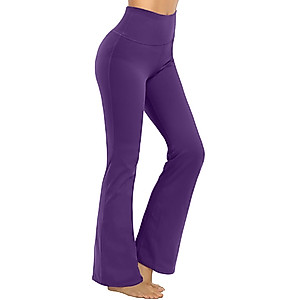 Promover Bootcut Yoga Pants for Women High Waist Print Dress Bootleg Workout Pant for Casual Work (Dark Purple-31,L)