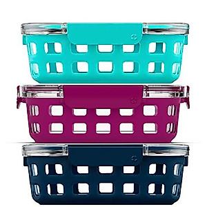 Ello DuraGlass Glass Food Storage Meal Prep Containers with Silicone Sleeve and Airtight Lids, 6 Piece 3 Pack, Mixed Berry