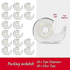 Clear Tape Rolls-Transparent Tape with Dispensers-Gift Wrap Tape Gift Tape Rolls for Home Store School-7/10 X 1000 Inches 16 Packs