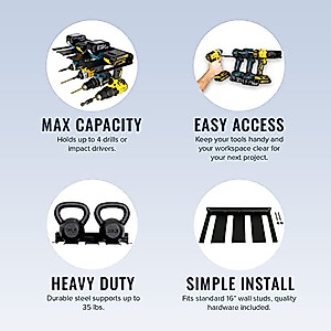 StoreYourBoard Electric Drill Storage Rack, Holds 4 Drills, Hanging Wall Mounted Organizer for Garage, Home, Workshop, Shed