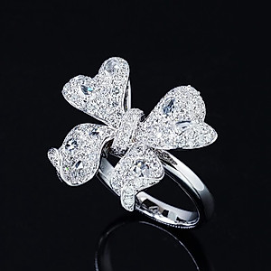 Uilita Cute Rings For Women 18K White Gold Plated Bow Cute Ring Open Size Anillos De Acero Inoxidable Para Mujer Joyas (D)