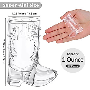durony 72 Pieces 1 OZ Clear Cowboy Glasses Mini Cowboy Boot Shot Glasses Plastic Western Cowboy Glasses for Cowboy Cowgirl Party Supplies, Bachelorette Party, Wedding Decor