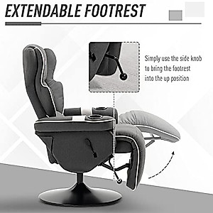 HOMCOM Manual Recliner, Swivel Lounge Armchair with Footrest and Two Cup Holders for Living Room, Black