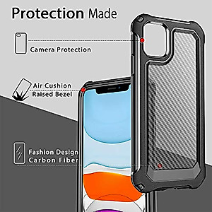 SUPBEC iPhone 11 Case, Slim Carbon Fiber Shockproof Protective Cover with Screen Protector [x2] [Military Grade Drop Protection] [Anti Scratch & Fingerprint], Phone Cases for iPhone 11, 6.1", Black