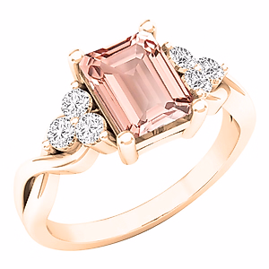 Dazzlingrock Collection 8x6mm Emerald Cut Morganite & Round White Diamond Twisted Engagement Ring for Women in 10K Solid Rose Gold, Size 7