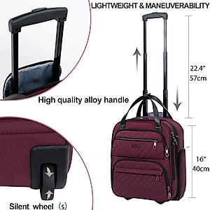 KROSER Carry On Underseat Multi-functional, 16-inch Underseater Lightweight Overnight Suitcase for Women, Burgundy
