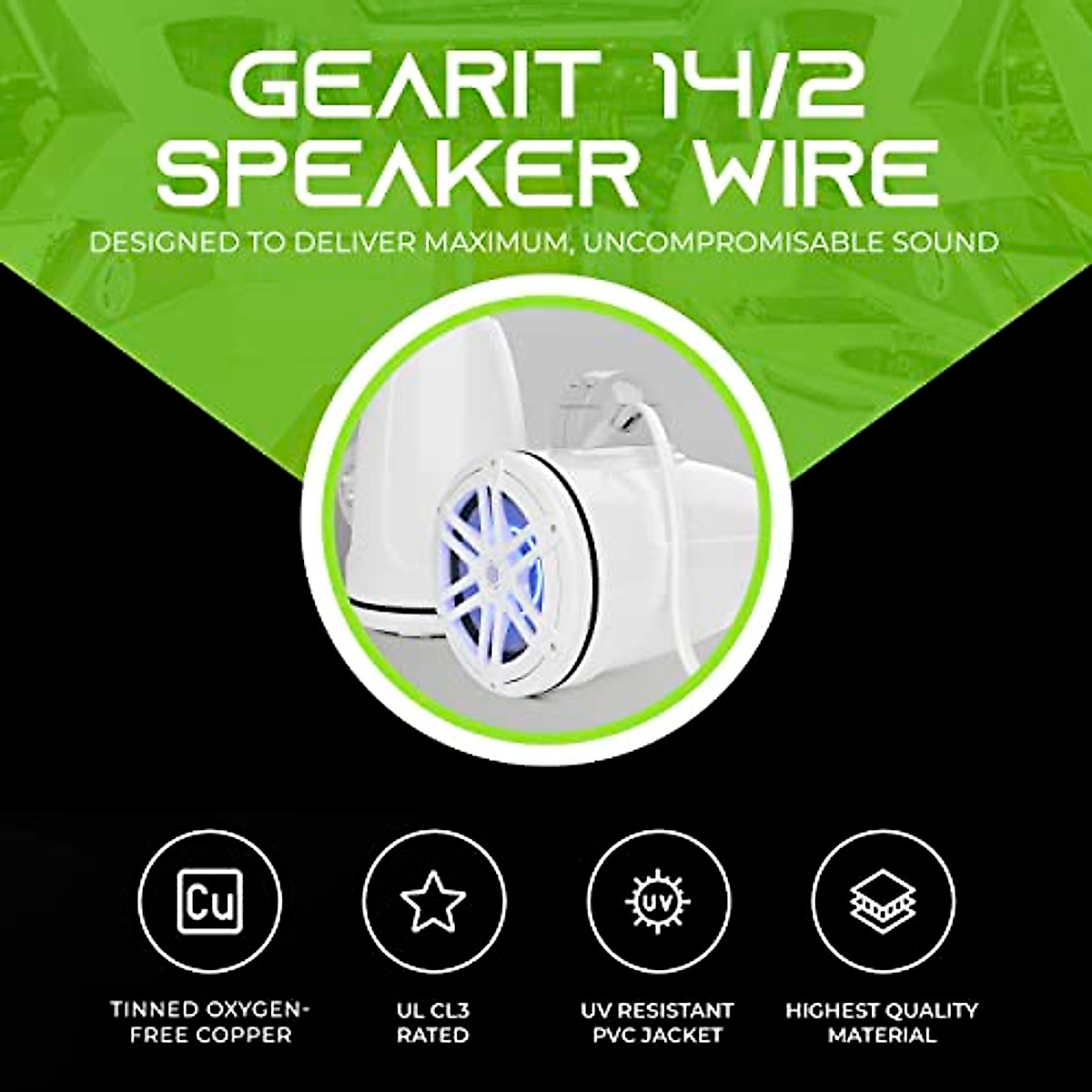 GearIT 14/2 Marine Wire (100 Feet) 14AWG Gauge - Tinned OFC Copper/Marine Grade Speaker Cable/Duplex / 2 Conductors - OFC Oxygen-Free Copper, White 100ft