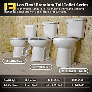 19 Inch High Toilet, Los Flexi ADA & Elongated Extra Tall Toilet for Seniors, Comfort Height Two-Piece Toilet With Soft-Close Seat,12” Rough-In, S-Trap, Siphonic Flush 1.28 GPF