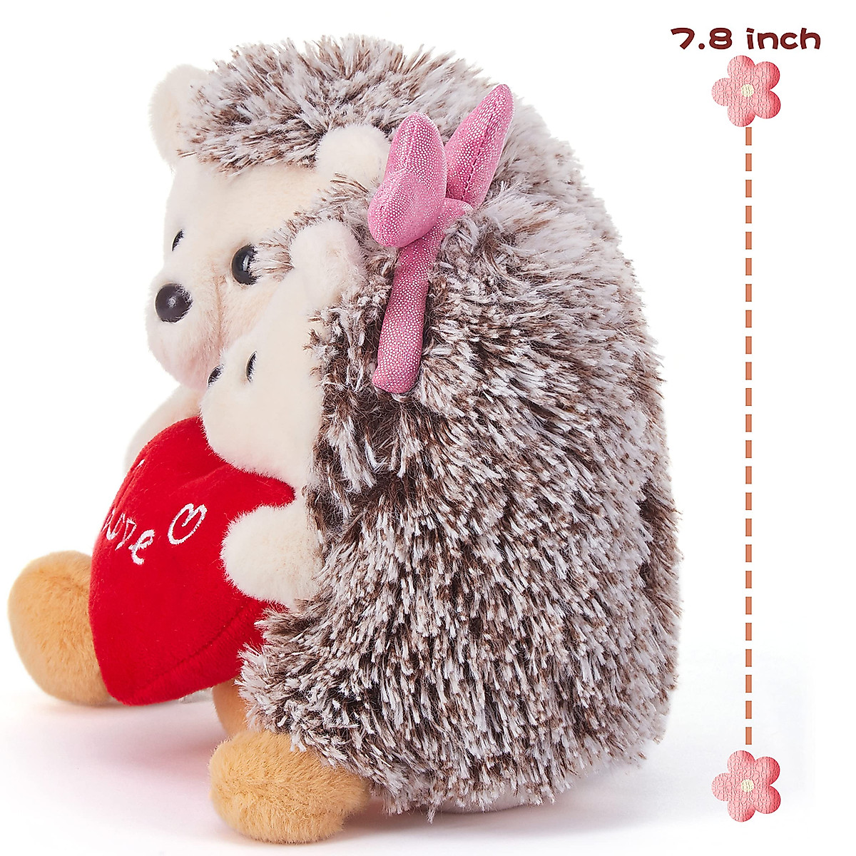 IKASA Hedgehog Stuffed Animal Plush Toy Holding Heart with Love for Valentine Day,7.8" Pair of Cute Soft Small Toy,Gifts for Girlfriend (Hedgehog)
