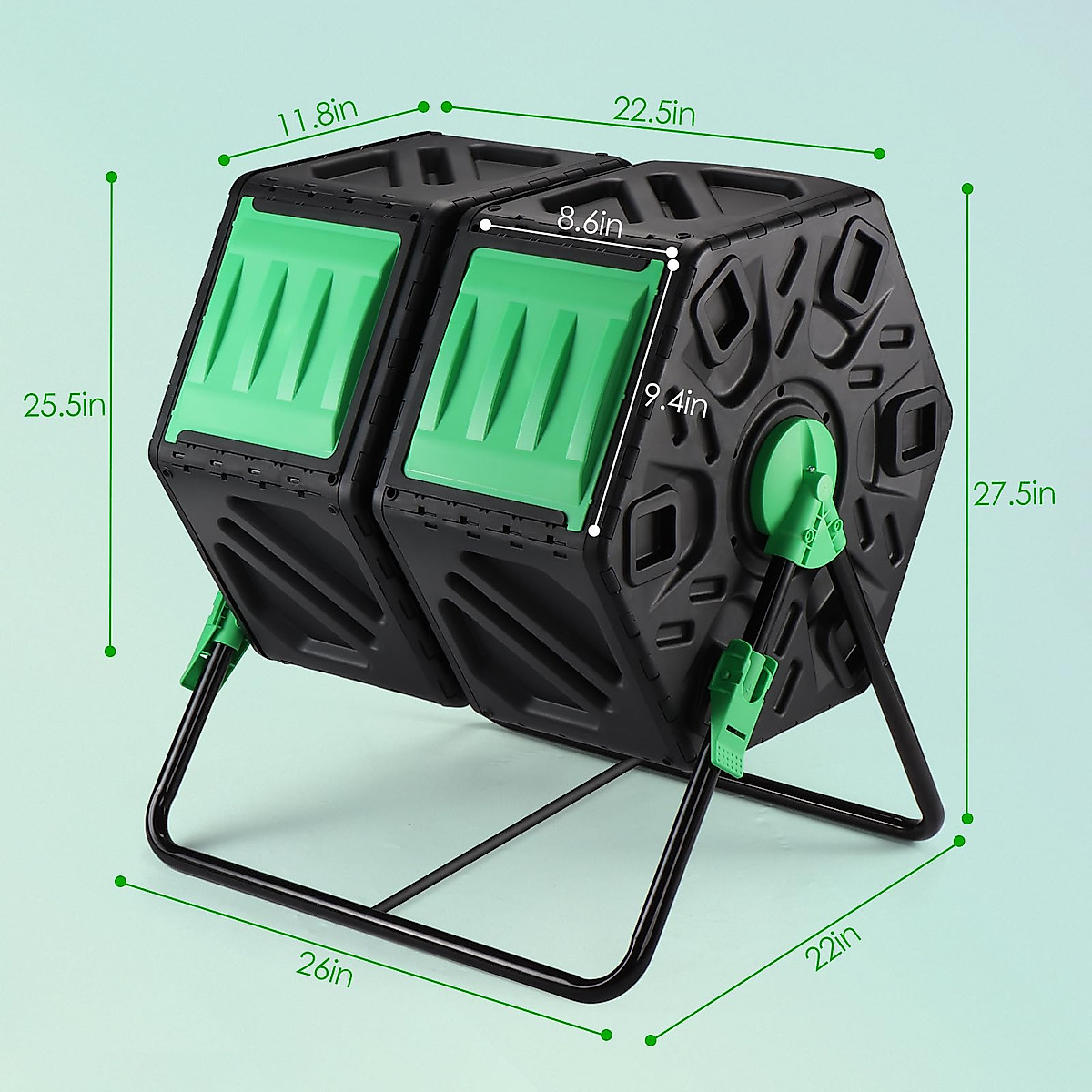 Compost Tumbler Dual Chamber, Rotating Composter Tumblers, 2x18.5 Gallon Composting Bin Outdoor, Waste Food Reuse, Heavy Duty for Garden Patio Easy Turning
