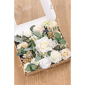 Ling's Moment White Flowers Artificial, Ivory & Cream Fake Flowers Eucalyptus Greenery Combo Box Set for DIY Wedding Bridal Bouquet, Centerpieces, Home Decor, Floral Arrangement Decor, etc.