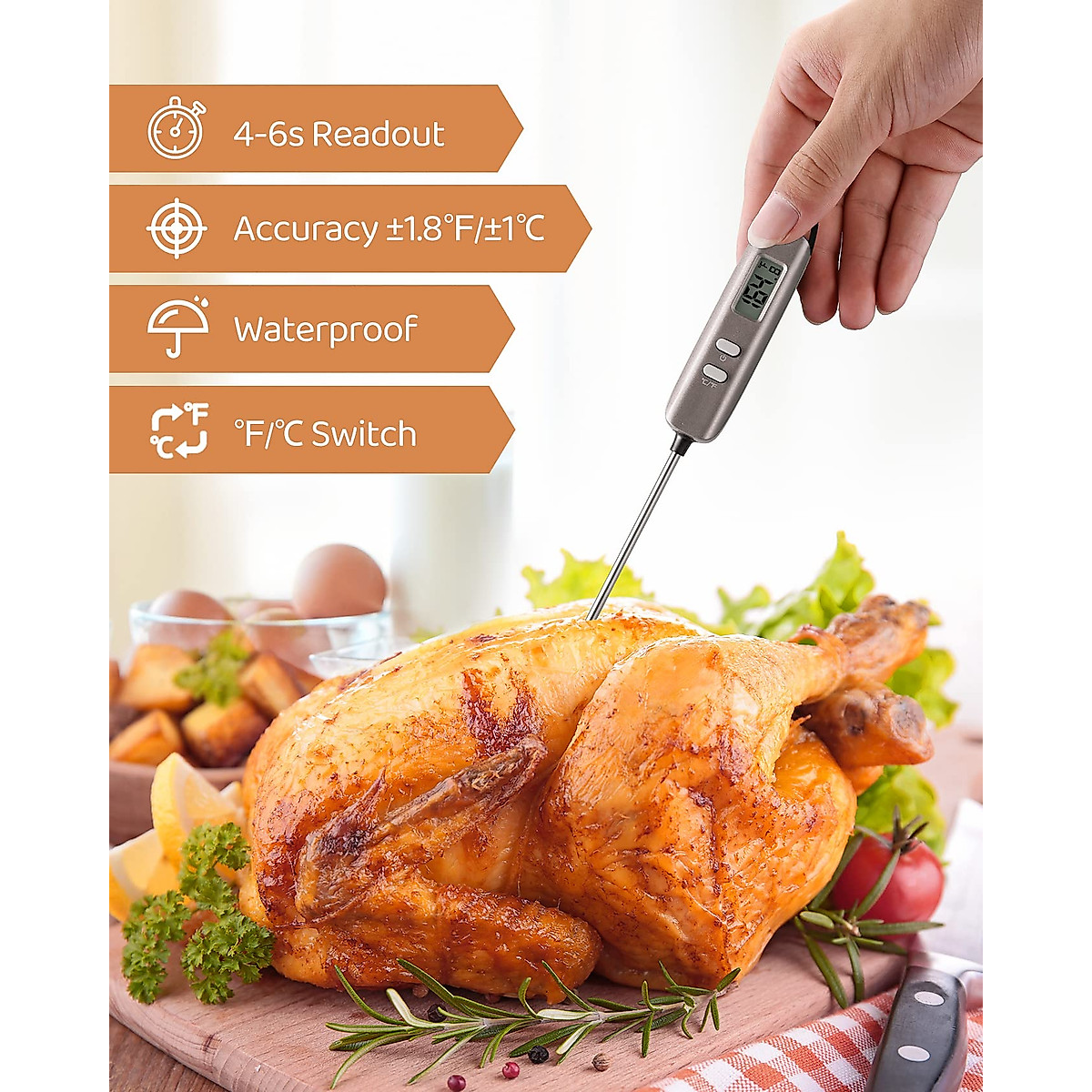 Digital Meat Thermometer, Candy Thermometer for Cooking, Instant Read Food Thermometer with 4.7 Inch Long Probe, Kitchen Thermometer with Protect Sheath Auto-shutoff for Turkey Grill Oven BBQ Smoker