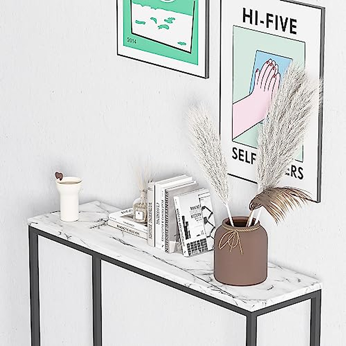 Tilly Lin 36" Faux Marble Top Console Table, Rectangular Shape Sofa Table for Entryway, Bar Table for Dining Room, Couch Table, Display Table for Living Room, Hallway, Foyer, Black Legs