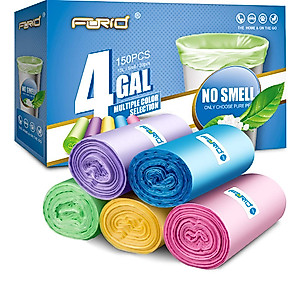 FORID Small Trash Bags 4 Gallon for Bathroom - Extra Thick Colored Garbage Bags Unscented,Strong Plastic Wastebasket Can Liners for Home Bedroom Office and Car,150 Count 5 Color