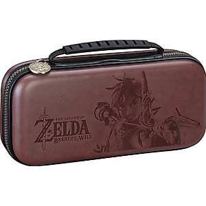 Officially Licensed Nintendo Switch Deluxe Zelda Link Travel Case – Premium Hard Case Made with Koskin Saddle Leather Embossed with Zelda Breath of The Wild Art 2 Game Cases