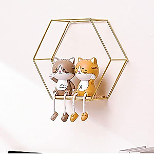 ＫＬＫＣＭＳ 3X Nordic Style Hexagon Honeycomb Floating Wall Shelf Display Iron Hanging Storage Rack Holder for Home/Office Bathroom Kitchen Room , Gloden