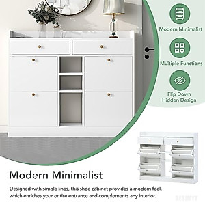 5-Tier Shoe Cabinet with Doors, Modern Shoe Storage Cabinet with Adjustable Shelves and Drawer, Freestanding Shoe Rack Organizer for Living Room Hallway Entryway, White (47.2" x 11.8" x 39.4")