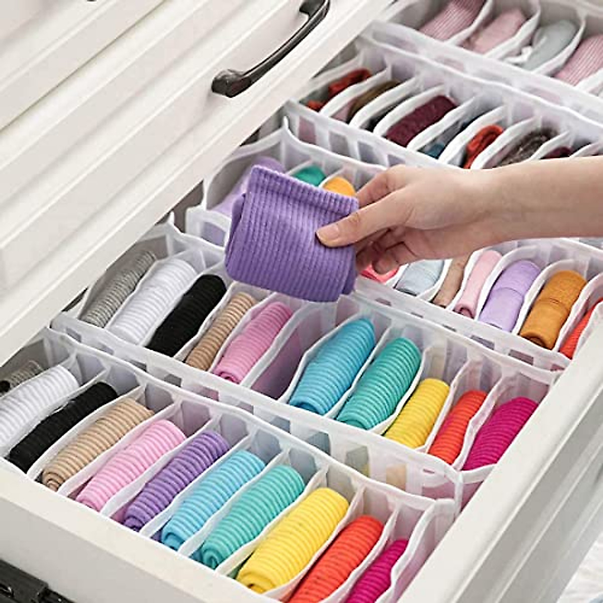 Washable Drawer Organizer Nylon Mesh Fabric Closet Organizer for Underwears Pants T-shirts (White-4pc for Underwear/Sock)