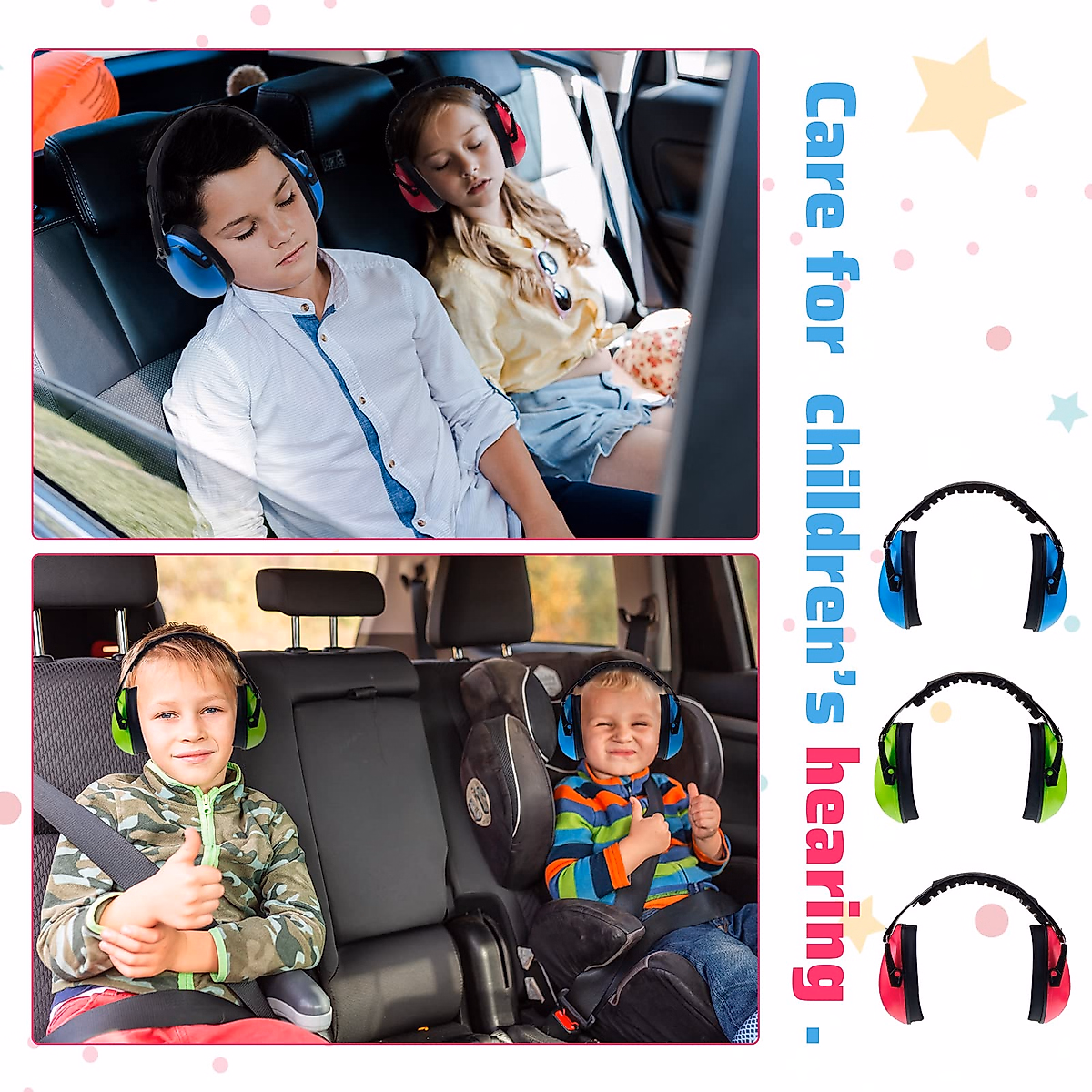 Amylove 6 Pcs Kids Ear Protection Headphones 27db Noise Reduction Adjustable Earmuffs for Autism Sensory Toddler Children(Green Pink Blue,Novel Style)