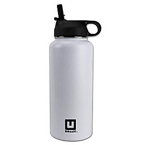 Urbanifi Water Bottle Baseball STRAW LID Tumbler 32 oz Gift for Mom Men Flask Sports Travel Waterbottle, Stainless Steel, Vacuum Insulated, Water Cold for 24, Hot for 12 hours (Baseball Straw Lid)