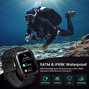 AMAZTIM Smart Watch, 60 Days Extra-Long Battery, 50M Waterproof, Rugged Military Bluetooth Call(Answer/Dial Calls) Fitness Tracker, 1.85" Ultra Large HD Display, AI Voice Assistant 24H Sleep Monitor