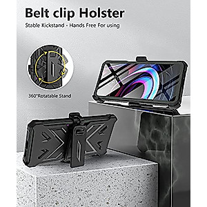 for Motorola Edge 2021 / Moto Edge 5G UW Case: Built-in Screen Protector Kickstand Full-Body Military Grade Three-Layer Protective Shockproof Rugged Phone Cover with Belt Clip Holster Black