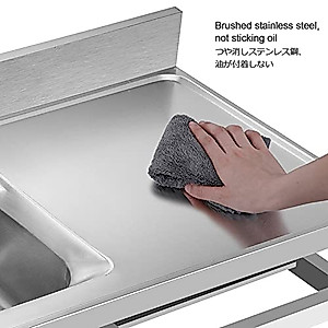 Utility Sink Single Bowl Stainless Steel Commercial Kitchen Sink w/Single Cold and Hot Faucet,with Left Right Drainboard for Laundry Backyard Garage Camping Portable Handwashing S