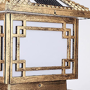 KAIKEA Bronze Square Solar LED Cast Aluminum Lights Outdoor Garden Waterproof Column Post Light Fixture Bright Traditional Classical Acrylic Villa Porch Decor Pillar Lamp（15.7inches）
