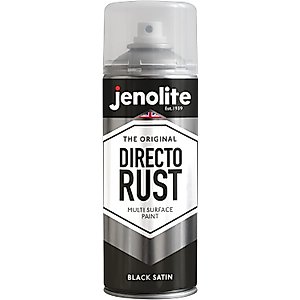 JENOLITE Directorust Satin Spray Paint | BLACK | 400ml (13.52fl oz) | Semi-Gloss Spray Paint | Wood, Metal, Plastic, Ceramic & Rusted Surfaces | Interior & Exterior Use | RAL 9005