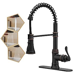 BATHLAVISH Kitchen Faucet Oil Rubbed Bronze with Pull Down Sprayer Black Single Handle Bar Sink Farmhouse Commercial with 10 inch Hole Cover Plate Solid Brass Lead-Free