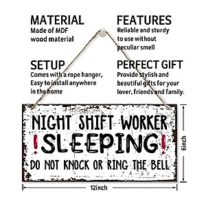 Night Shift Worker Sleeping Do Not Knock Or Ring The Bell Wall Decor Sign, Printed Wood Plaque Sign Wall Hanging, Funny Day Sleeper Sign, Decor Wall Art Sign 12" x 6"
