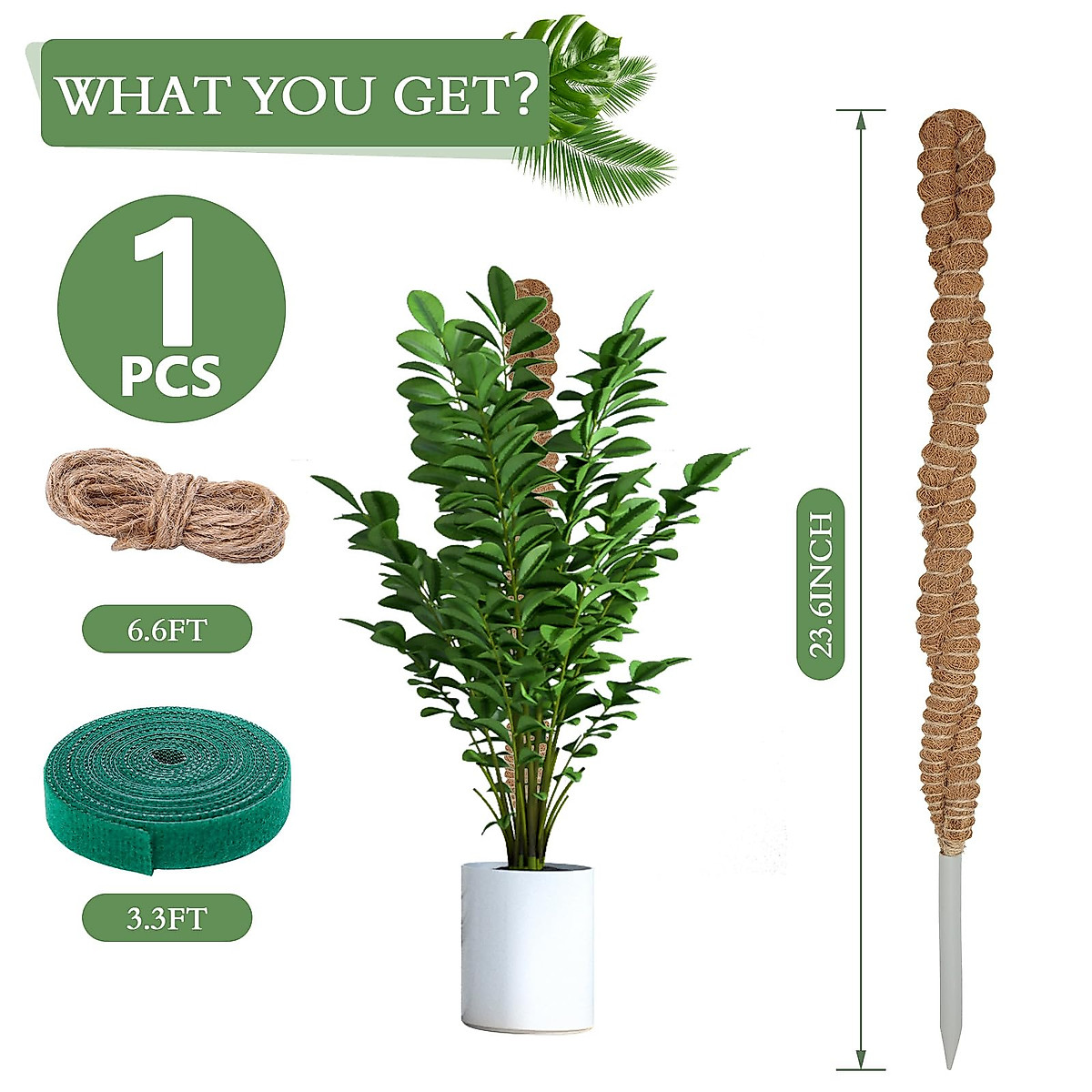 Moss Pole for Plants Monstera - 25 Inch Plant Stakes for Indoor, Moss Poles for Climbing Plants, Handmade Coco Coir Pole Plant Support for Creeper Plants Grow Upwards（Single）