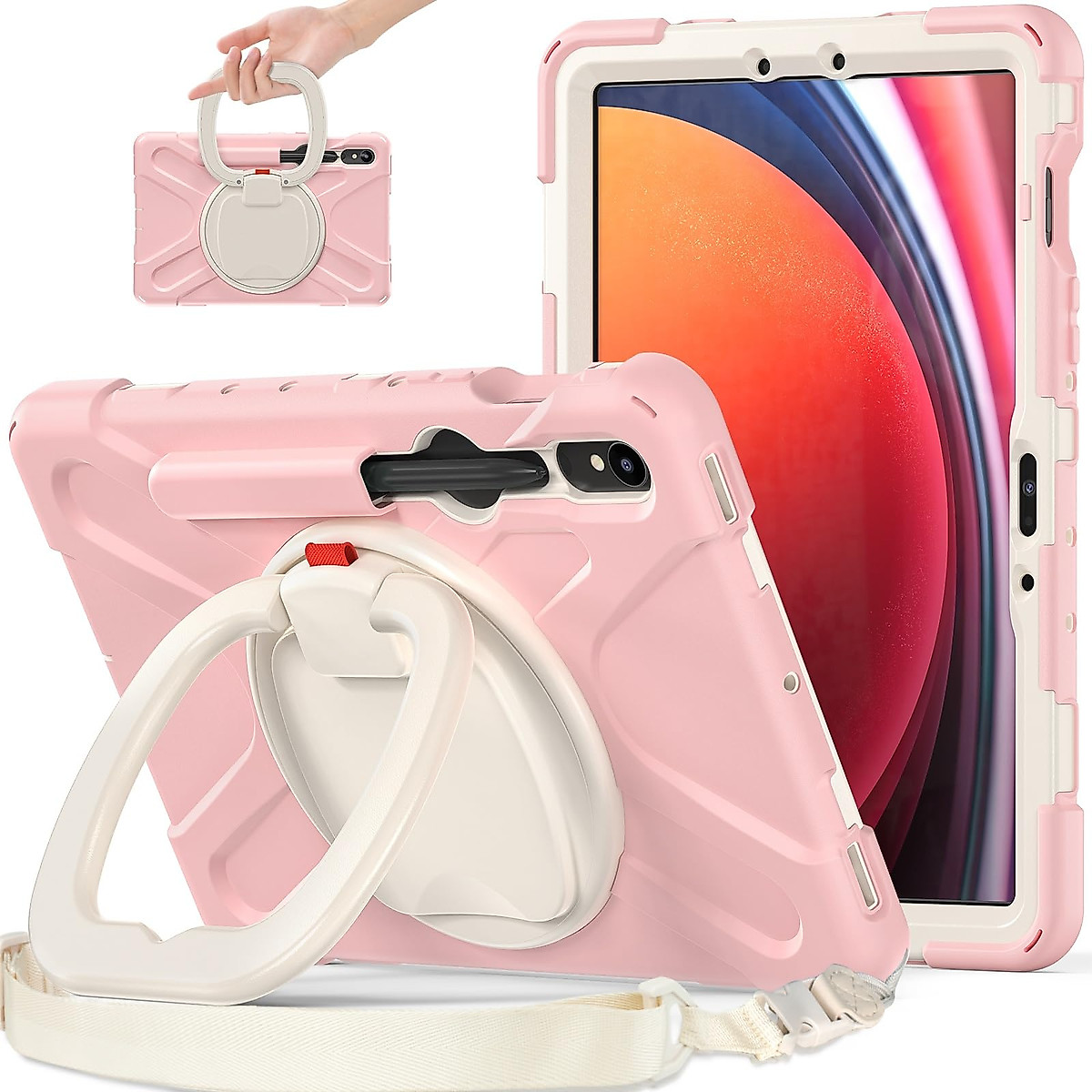 Tablet Protective Case Shockproof Heavy Duty TPU Case Compatible with Samsung Galaxy Tab S9 11 Inch 2023 X710/X716B/X718U,Rotating Kickstand Handle Shoulder Strap,Protective Cover Drop-Proof Shock-Pro