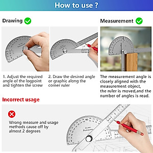 ForoGore Stainless Steel Protractor 180 Degrees Two Arm Ruler Adjustable Angle Protractor Woodworking Ruler Craftsman Angle Measure Tool (10 cm/ 3.94 Inch)