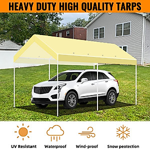 JESTOP 10' x 20' Carport Replacement Canopy Cover,Tent Car Garage Top Tarp Cover, 300D Oxford Fabric Waterproof & UV Protected, Velcro Fixing Device, Beige (Only Top Cover, Frame not Included)