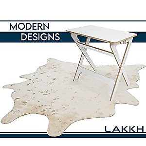 LAKKH Fourtue 4.2x6ft Faux Cowhide Rug - Synthetic Cow Hide Rug - Cowhide Rug Faux - Cowhide Rugs for Living Room Bedroom & Home Office - Plush Synthetic Fur w/ Soft Backing (Gold & Cream) (L-02)