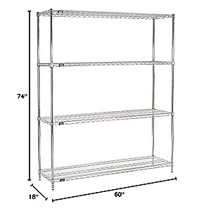 Wire Shelving Starter Unit, 4 Tier, Chrome