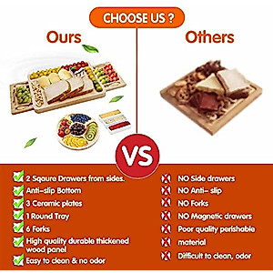 Charcuterie Boards, Bamboo Cheese Board and Knife Set, Large Charcuterie Board Set with Serving Utensils, Trays, Ceramic Bowls, Dad Gifts For Fathers Day, House Warming Gifts New Home