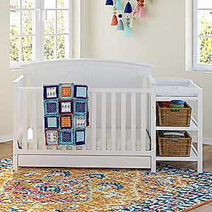 Storkcraft Steveston 5-in-1 Convertible Crib and Changer with Drawer (White) – GREENGUARD Gold Certified, Crib and Changing Table Combo with Drawer, Converts to Toddler Bed, Daybed and Full-Size Bed