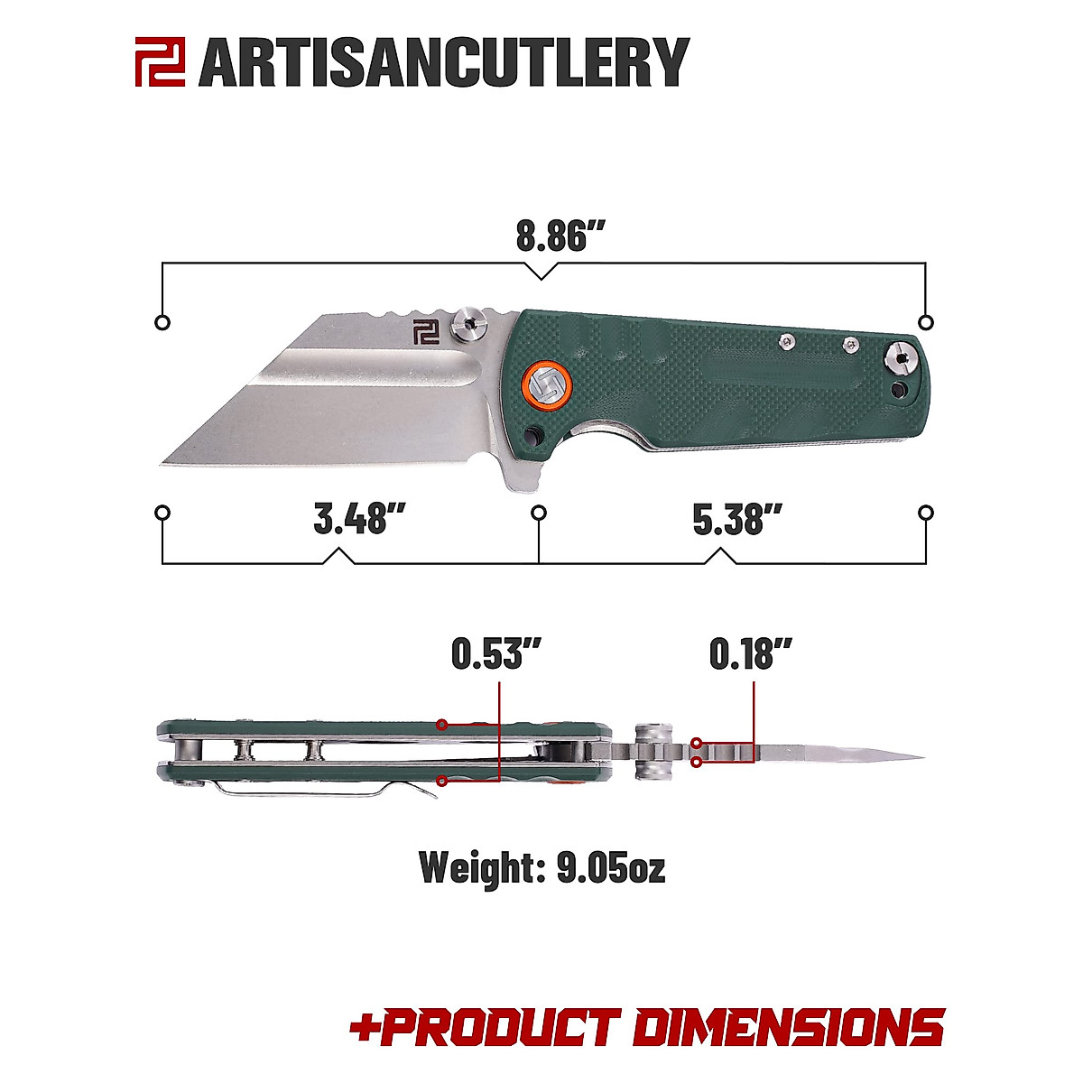 ARTISANCUTLERY Tactical Knife Proponent Folding Knife D2 Steel Blade with G10 Handle Fixed Blade EDC Knife for Hunting,Camping and Outdoor 1820P Green