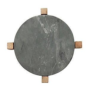 Bloomingville Marble Serving Board with Mango Wood Stand, Black & Natural Platter, 13", Grey