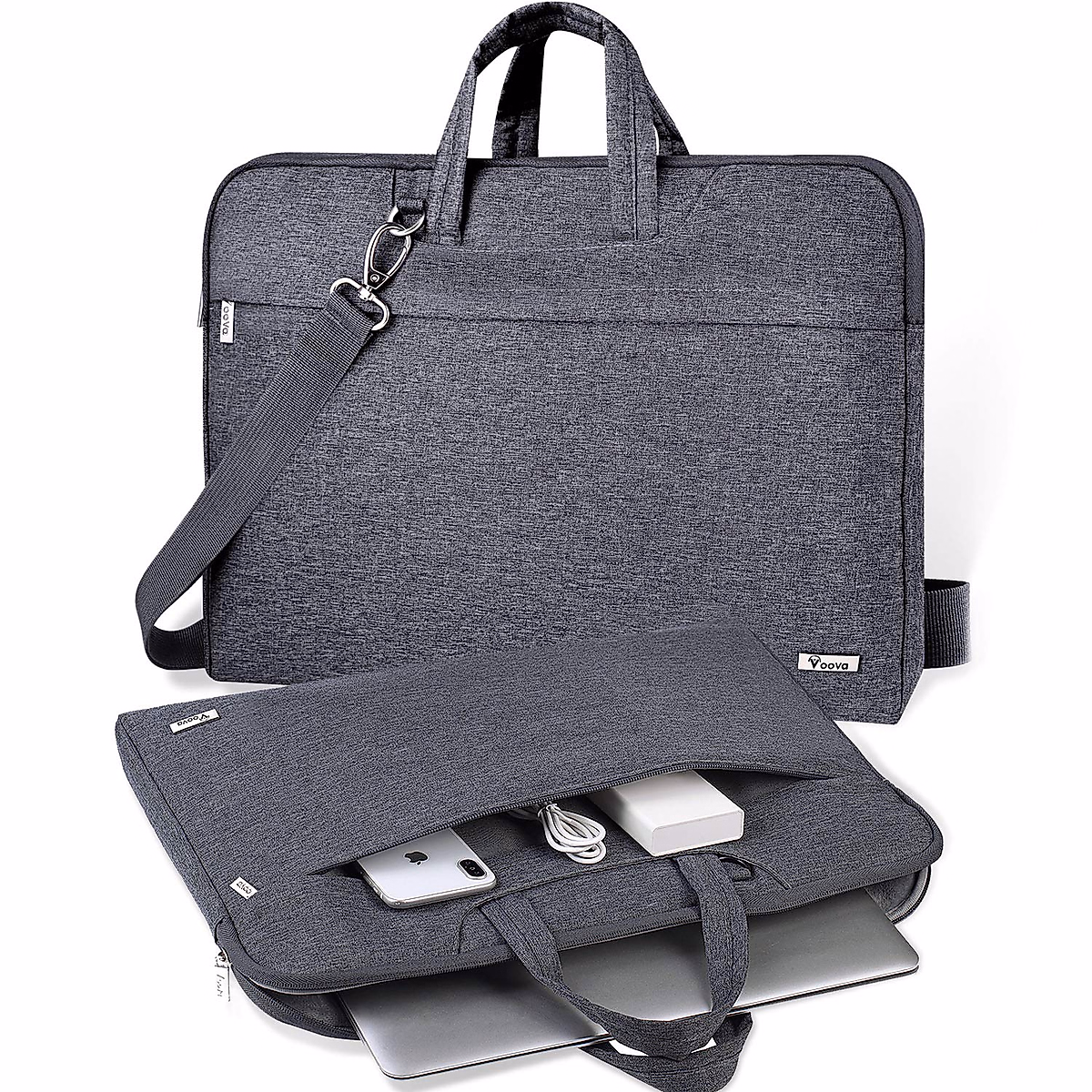 V Voova Laptop Bag 17 17.3 inch with Shoulder Strap & Handle, Waterproof Laptop Case Sleeve Compatible with 17-18 Inch HP Acer Asus Dell Lenovo, Slim Briefcase Computer Cover for Men Women, Grey
