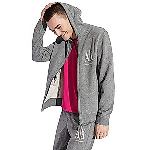 A|X ARMANI EXCHANGE mens Icon Project Embroidered Zip Up Hooded Sweatshirt, Bc09 Grey, X-Small US