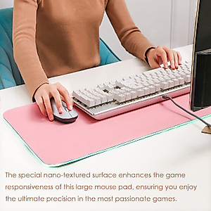 Pink RGB LED Gaming Mouse Pad, 14 Modes Glow Pad, Extra Large Gaming Mousepad，Waterproof Rubber Non Slip Cute Mat, Extended Big Keyboard and Mouse Pad Mat for Gamer, 31.5x12 x 0.16 Inch - Pink