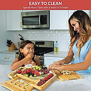 Cheese Board Set, Bamboo Cheese Board and Knife Set, Charcuterie Board Set, Charcuterie Tray, Wine and Cheese Board, Beautiful Charcuterie Boards Gift for Mom, Housewarming Gift and Wedding Gift