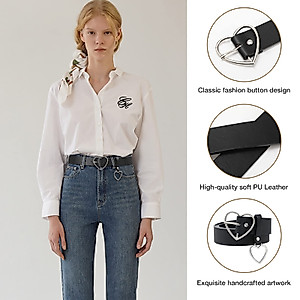 AWAYTR Women Leather Punk Waist Belt - Black PU Leather Body Adjustable Ladies Belts with Heart Buckle for girls (Heart-shaped Buckle)